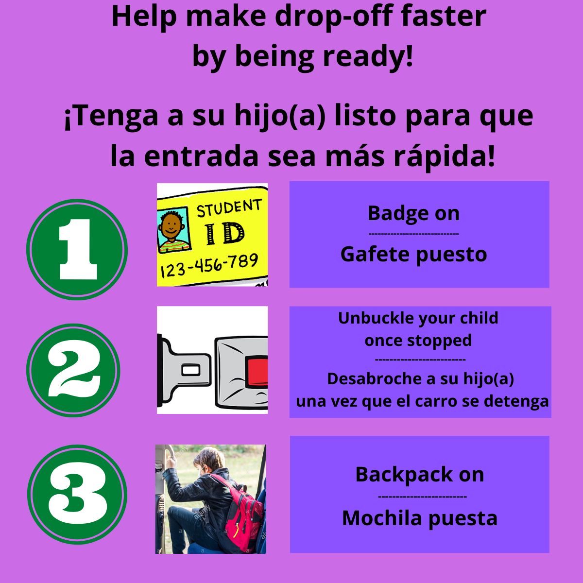 Make Drop-Off Easy! / ¡Facilite la Bajada! | Uphaus Early Childhood Center